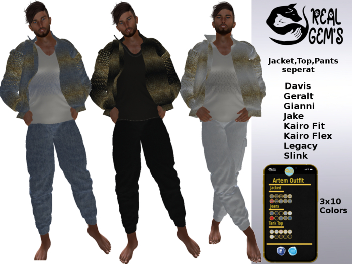 Second Life Marketplace - [RG] Artem Outfit Jacket, Top, Pant Sale (Box)